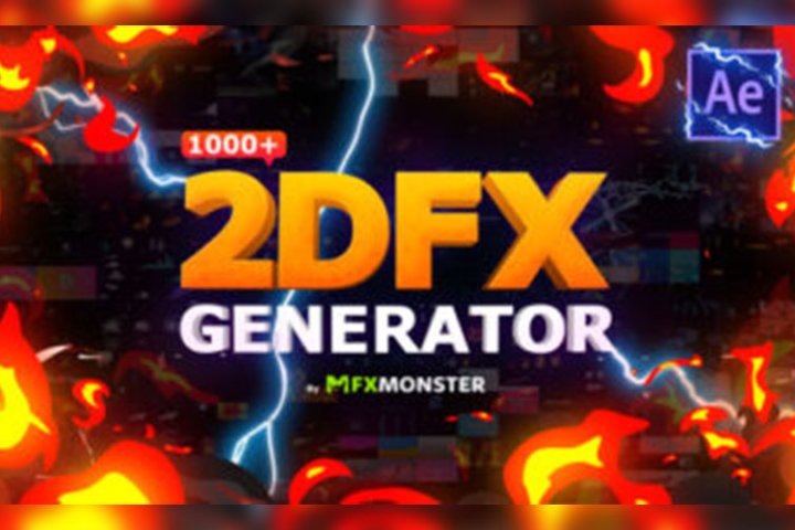 FX Monster 2DFX Generator - 700多个2D动漫卡通标题转场火焰烟雾闪电水流速度线AE视频模板 - 腾龙工作室