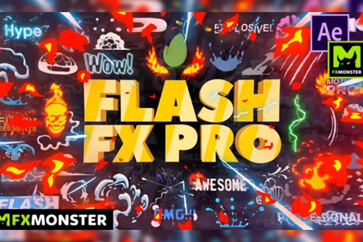 FX Monster Flash FX Pro - 460多个2D动漫卡通标题火焰烟雾闪电转场特效AE视频模板 - 腾龙工作室